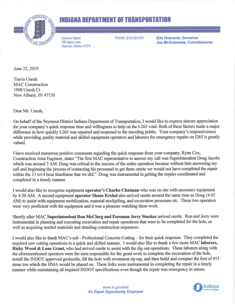 MAC Construction recognized for I-265 Sinkhole Repair